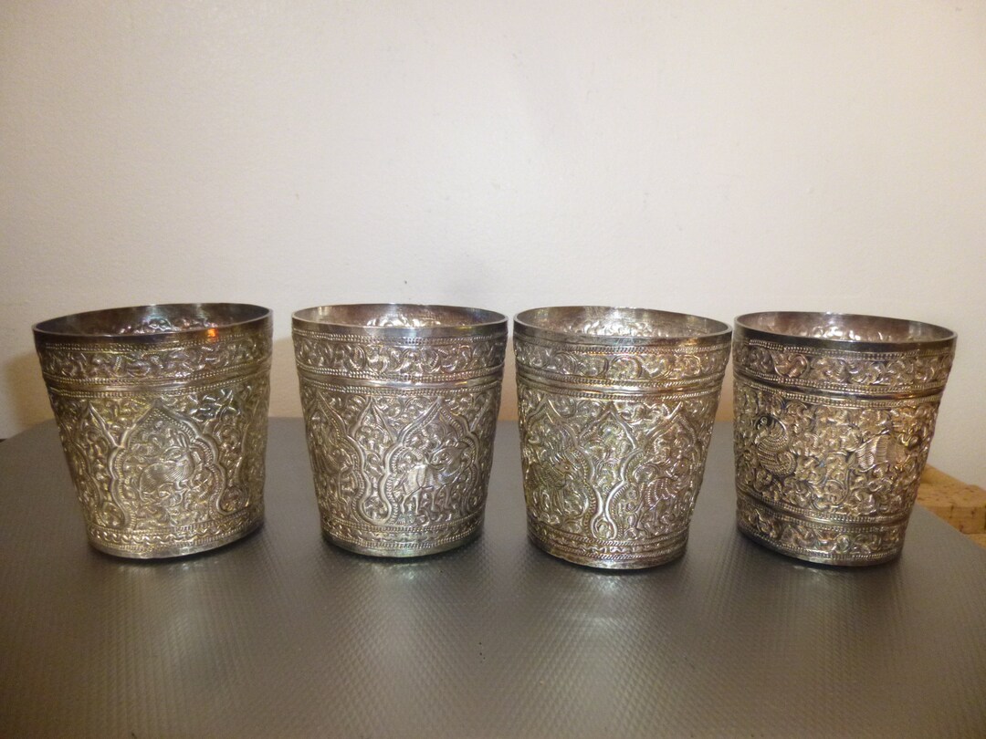 Antique Solid Silver Islamic Drinking Cups - Ornate Set of 4 - 100% ...