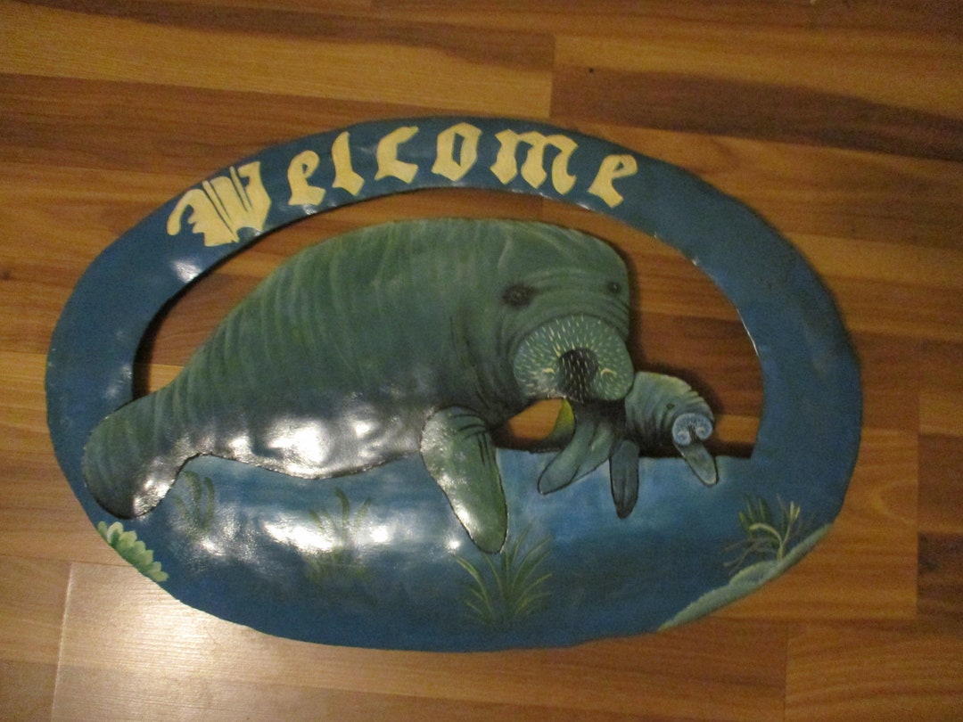 Manatee Welcome Sign - Painted Steel Form 14.5" X 21.5" X 1.5" Deep ...