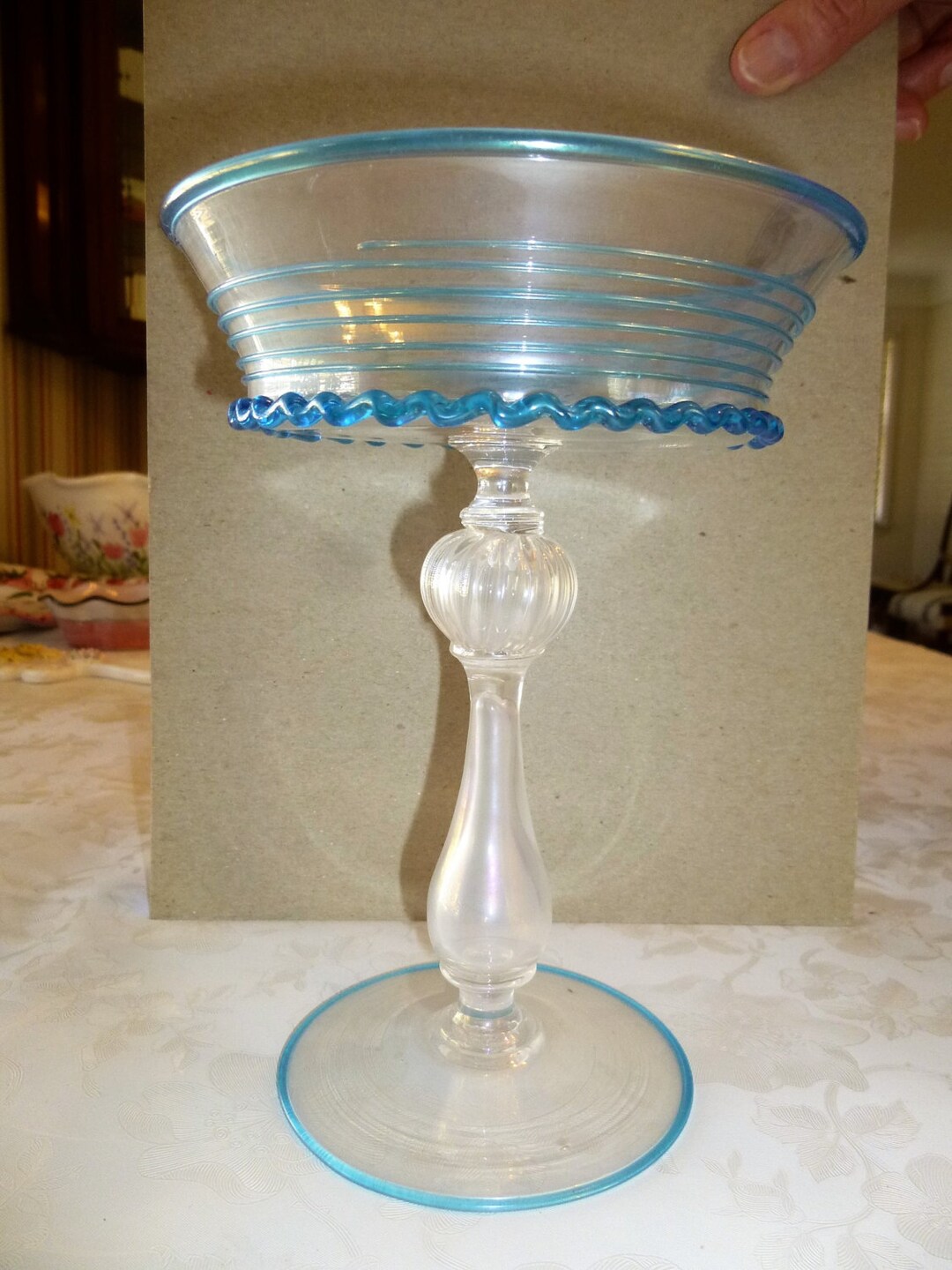 Brilliant Sky Blue Elevated Bowl With Hollow Stem - for Collector or ...