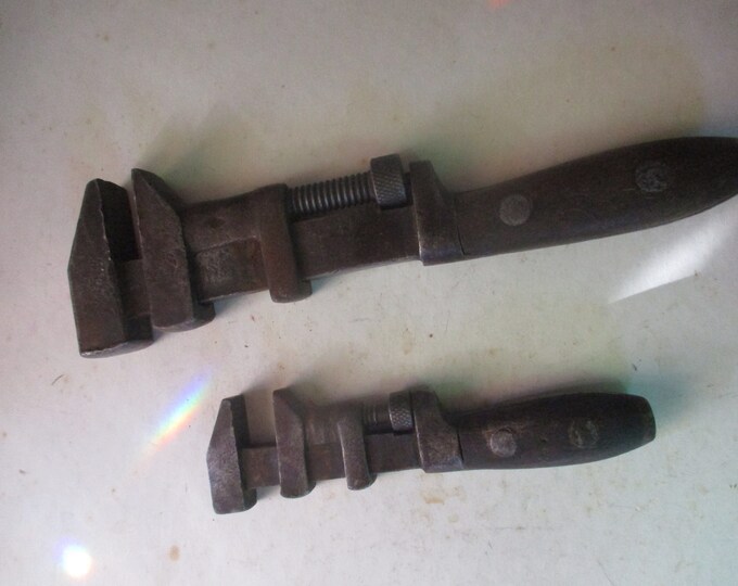 Antique Monkey Wrench Set - 10.5" and 6.75" Long Wood Handled Forms ...