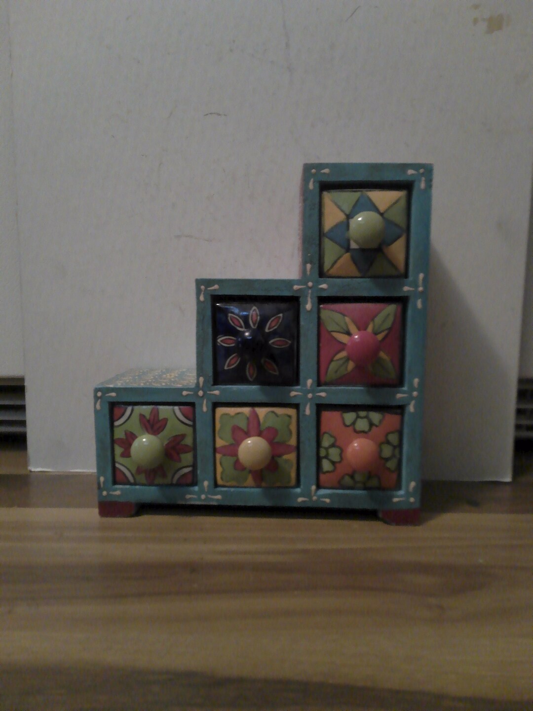 Masala Spice Chest - Colorful Hand Painted 6 Drawer Ceramic and Wood ...