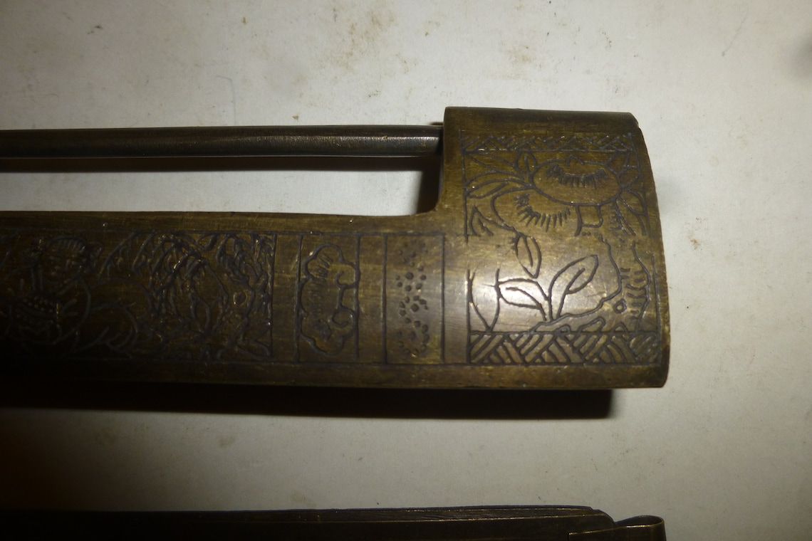 Antique Chinese Lock Large Etched Brass Form With Bronze - Etsy