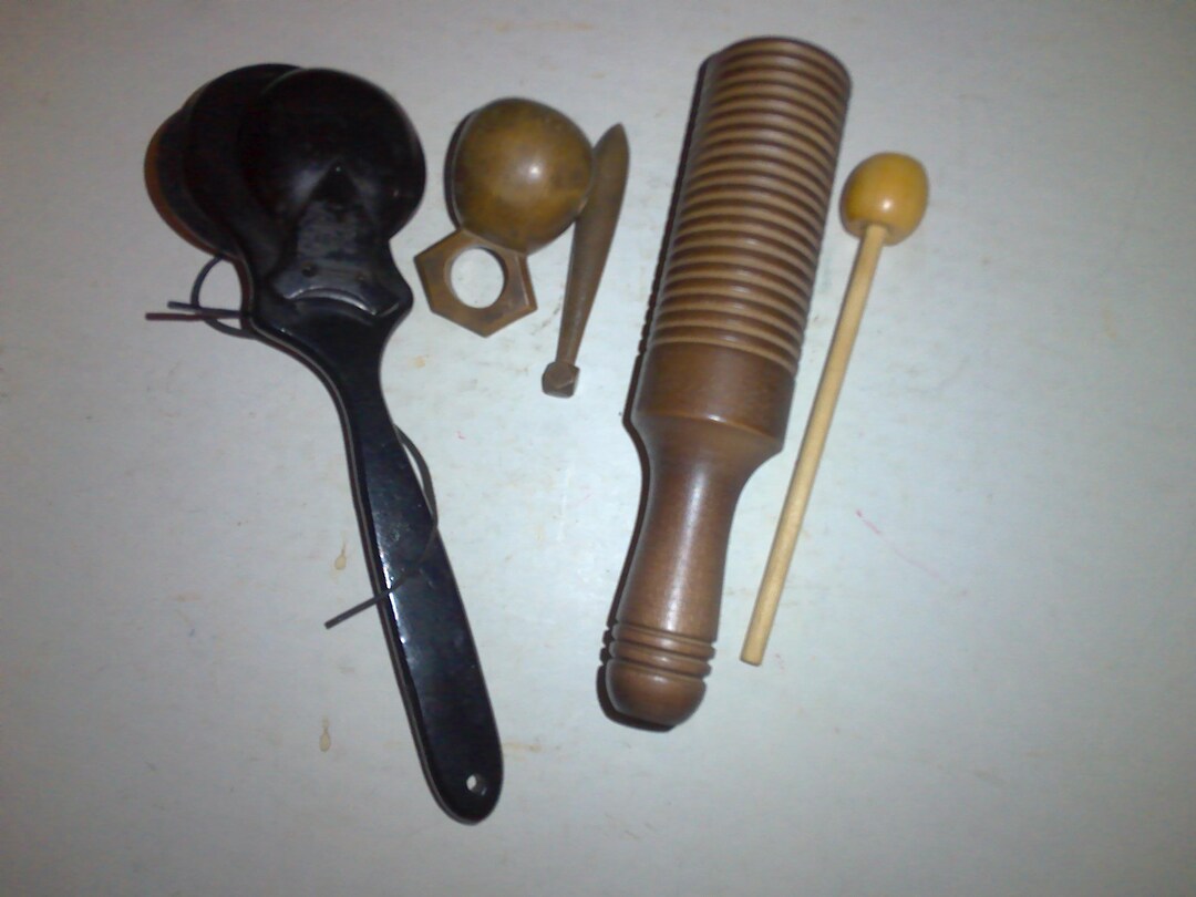 Percussion Instruments -set of 3 Carved Wood Forms - Wood Agoga Bell W ...