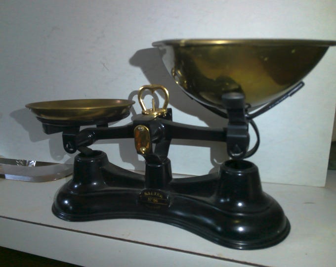 Salter No. 56 Balance Scale - Enamel on Metal Tabletop Form With Brass ...