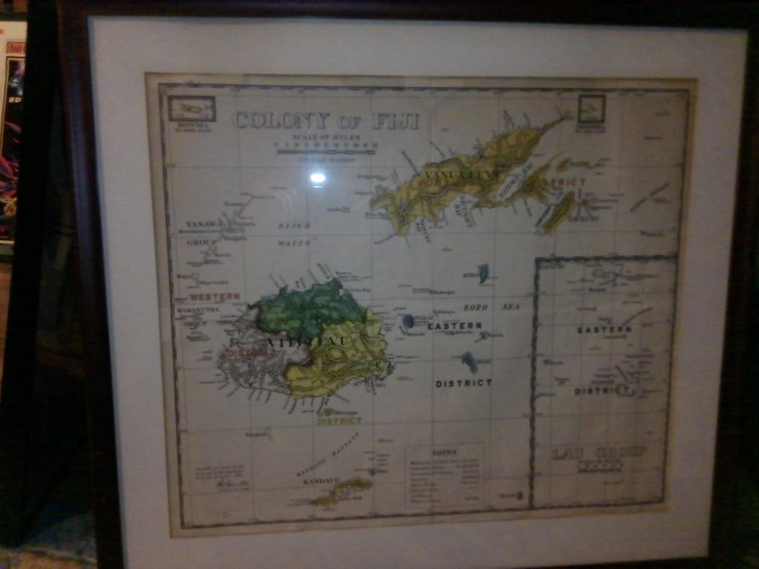 Colony of Fiji - Historic 15" X 17" Map Dec. 1939 in 20" X 22" Frame ...