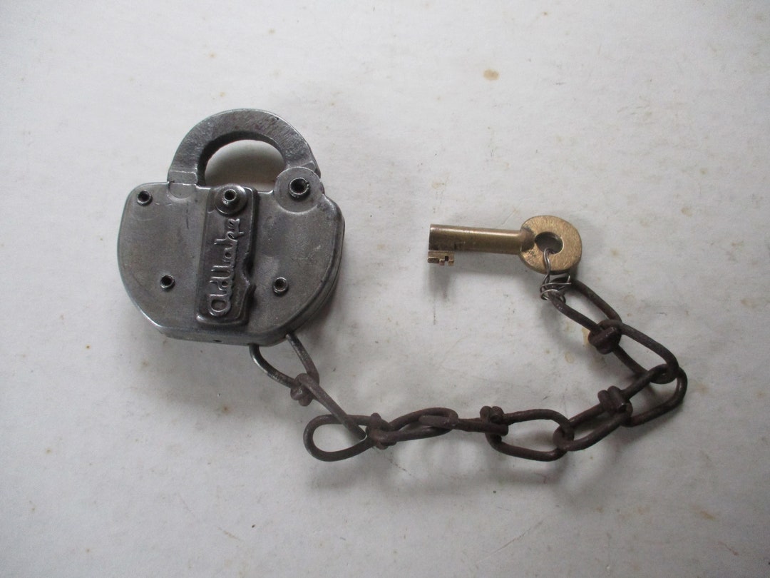 Adlake Padlock and Key - Antique Cargo Train Industrial Lock on Chain ...