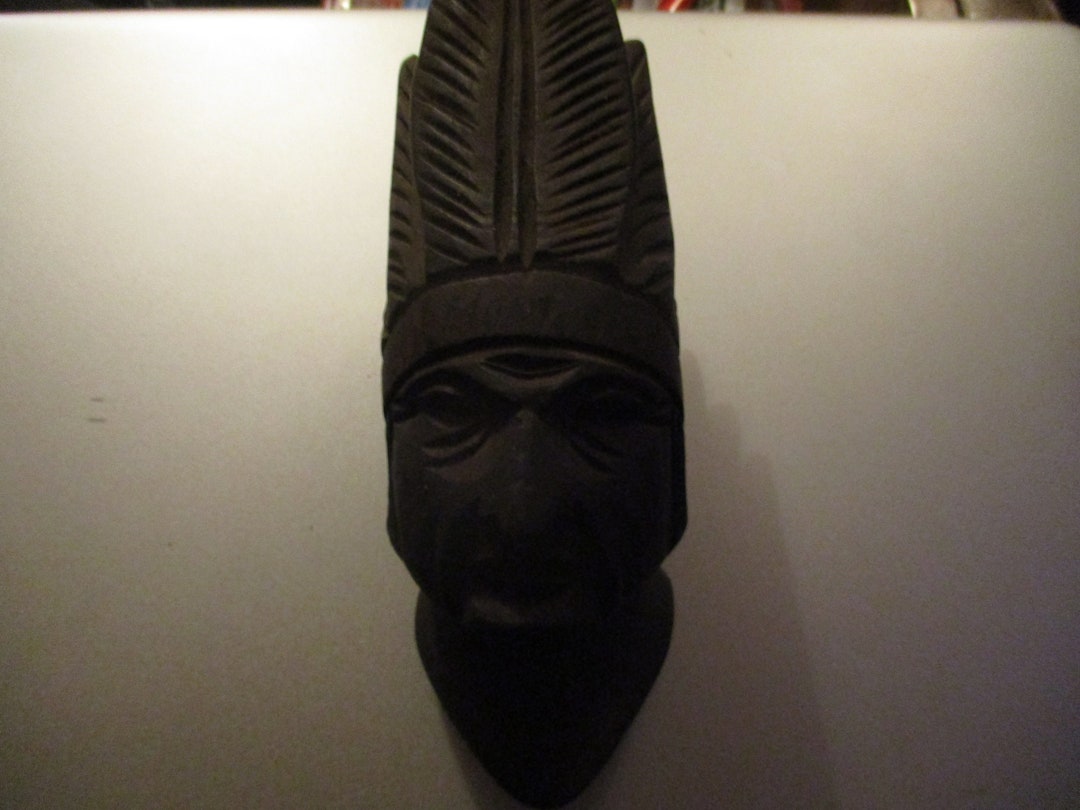 Native American Indian Head - Carved Wood Pipe Head of Indian Chief in ...