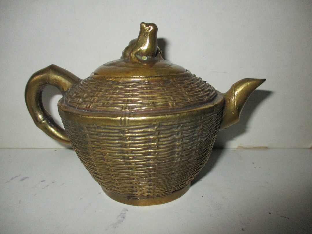 Chinese Brass Teapot - Fun Form in Style of Split Bamboo Basket With a ...