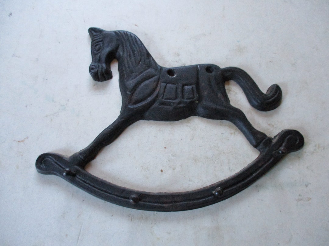 Cast Iron Rocking Horse Wall Hooks Fun Set of 4 Hooks on 8 Rocking Bar ...