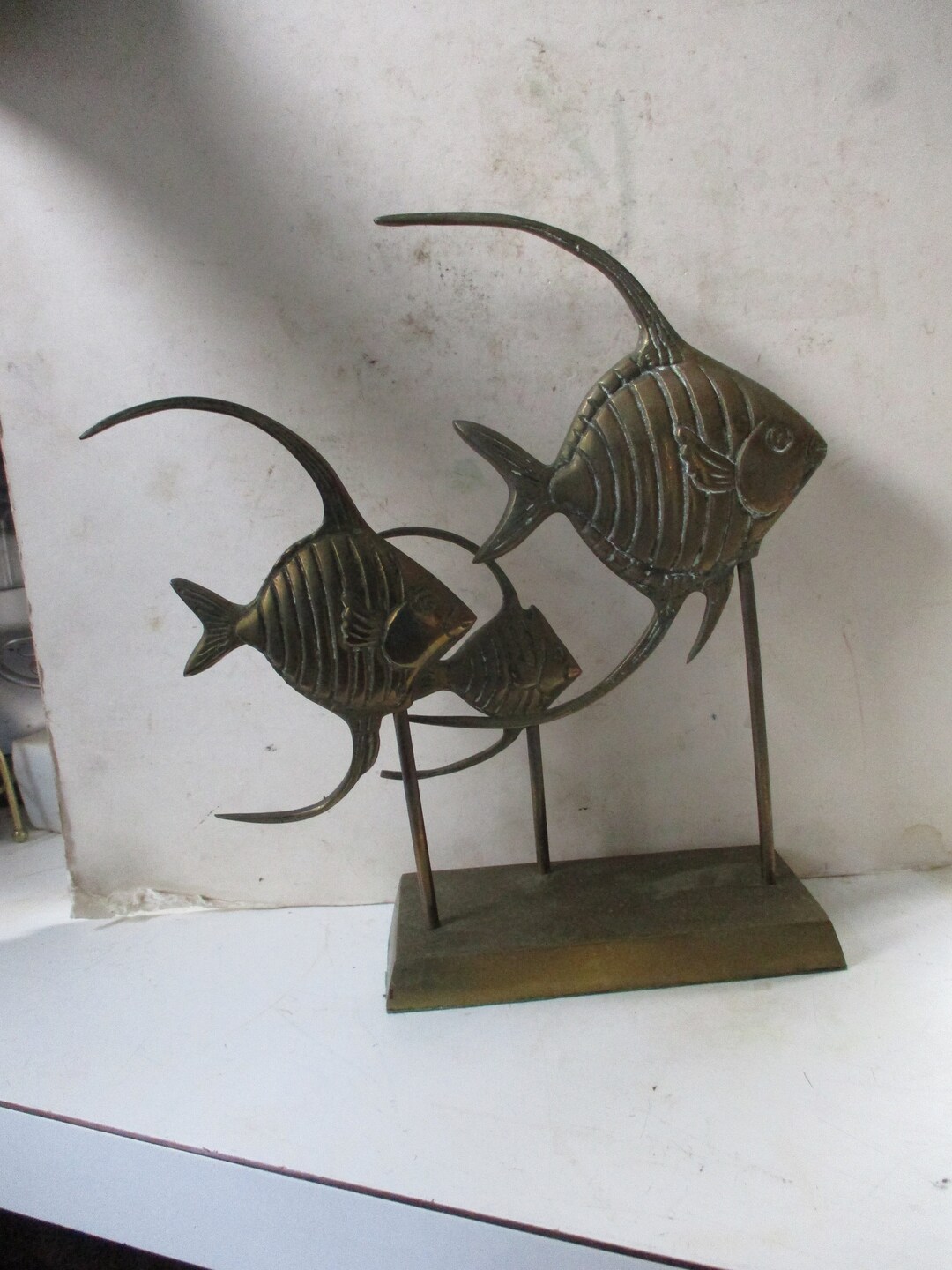 Cast Brass Fish Statues - Ornate 3 Sizes of Long Finned Angelfish on ...