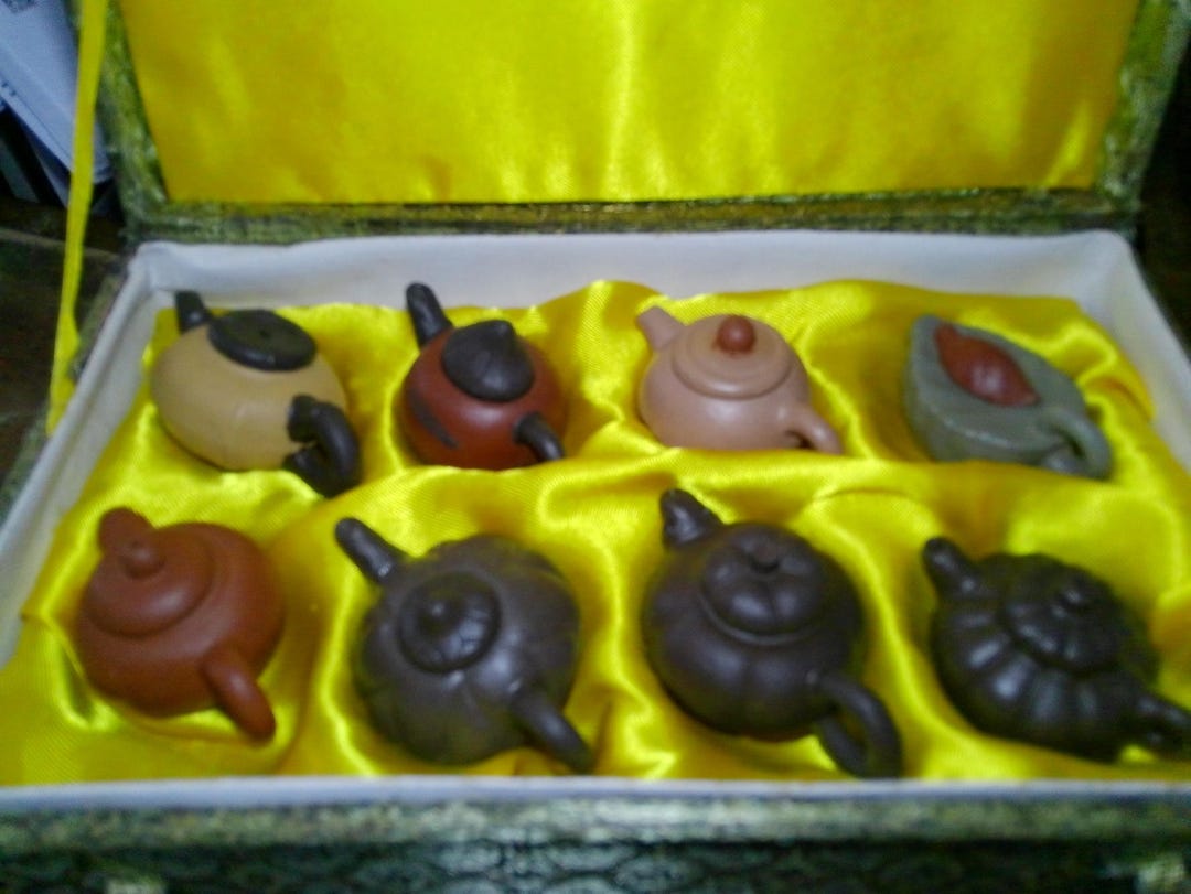 Yixing (yi Xing) Teapot Set - 8 MINI Chinese Clay Tea Pots in Assorted ...