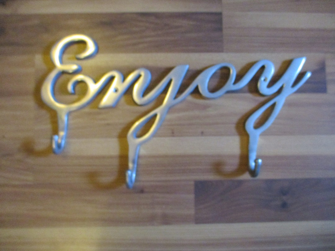 ENJOY - Hanging Single Piece Wall Sign With 3 Hooks for Coats. Towels ...