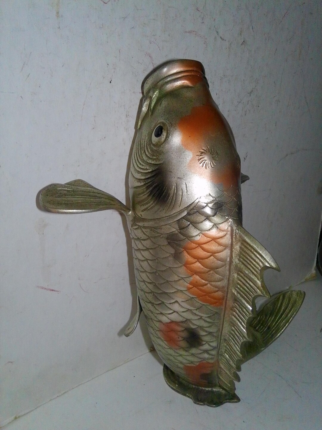Koi Vase - Life Sized Realistic Chinese Bronze Vase 10" High in Shape ...
