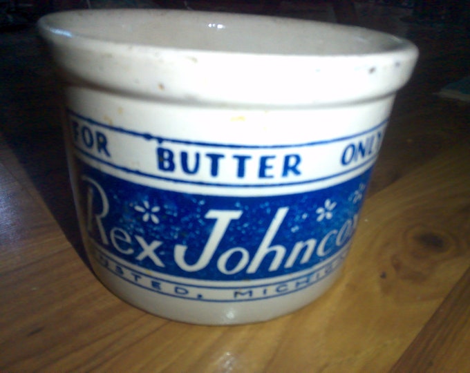 Vintage 1930's Rex Johncox, Onsted, Michigan Stoneware Butter Crock ...