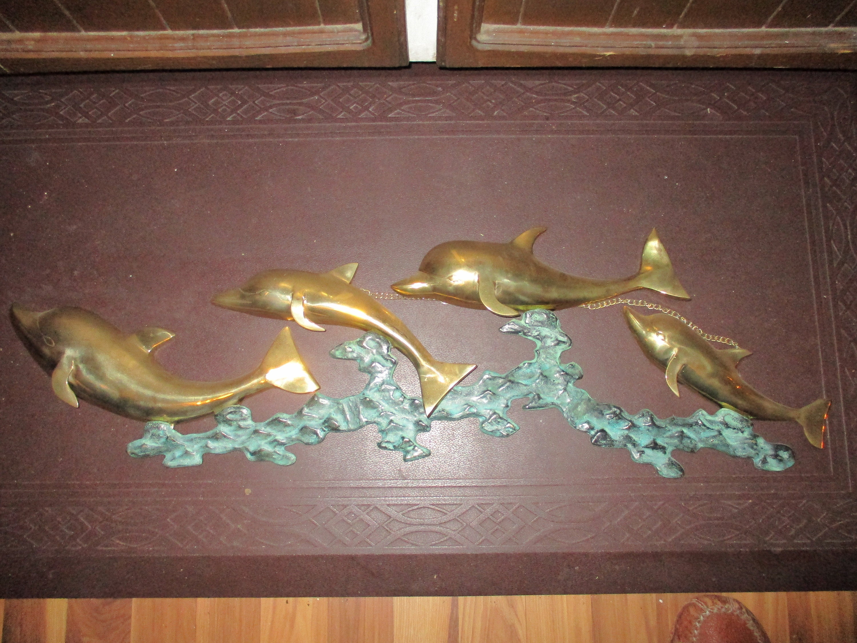 Brass Dolphins Atop Bronze Waves Fun Large Mid-Century | Etsy