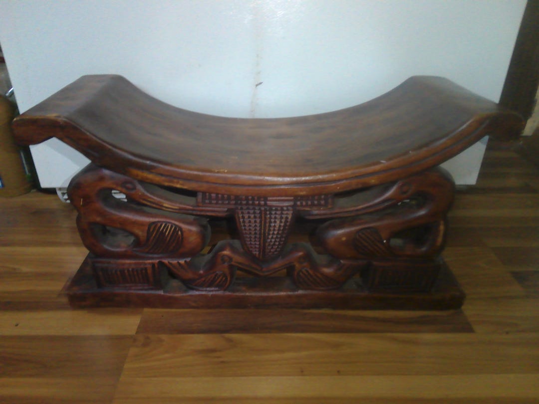 African Carved Stool 11" High X 24" X 8" Comfortable Ornate Ashanti ...