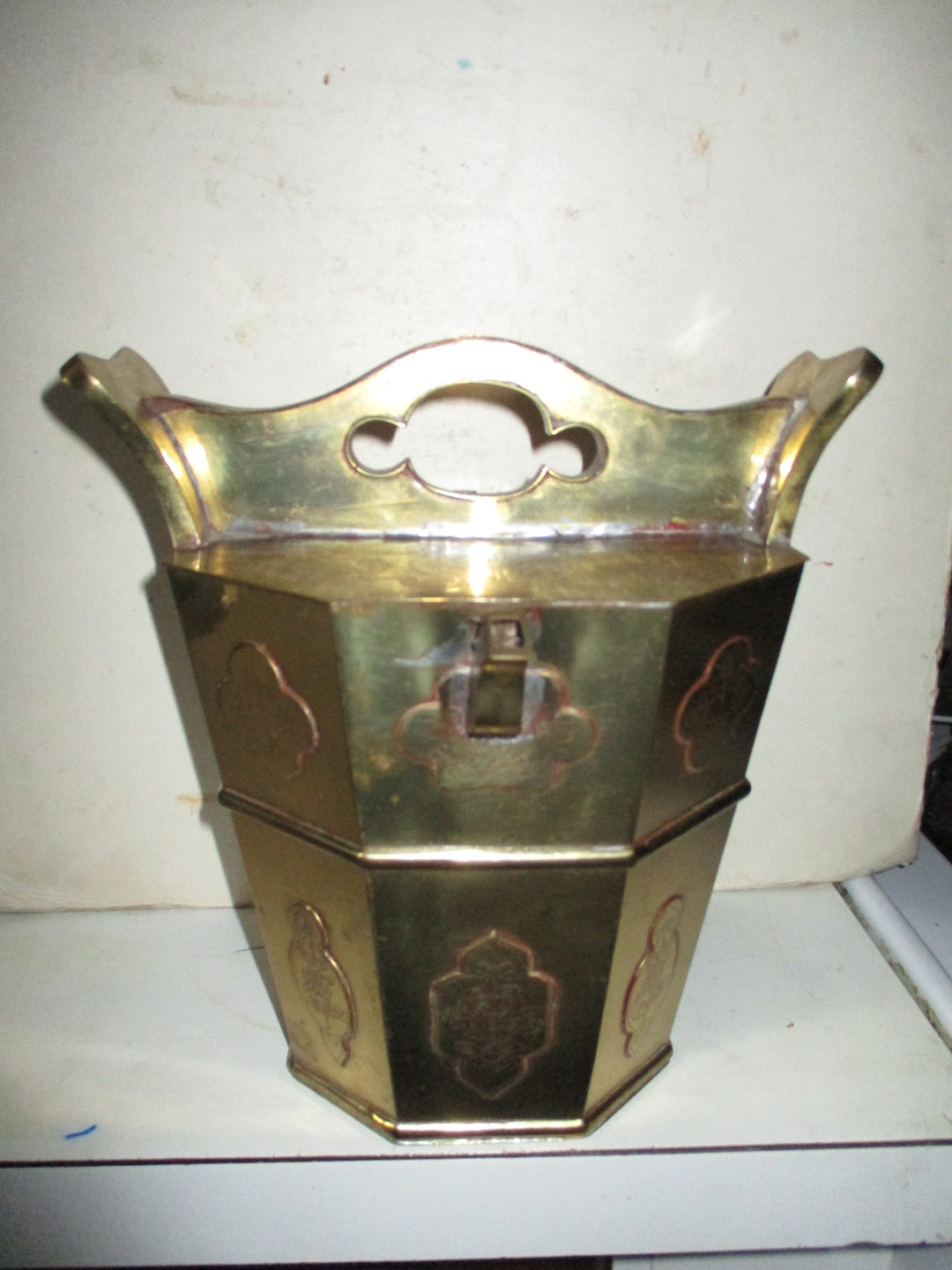 Antique Chinese Brass Teapot Bucket - Rare and Unusual Brass 8 Sided ...