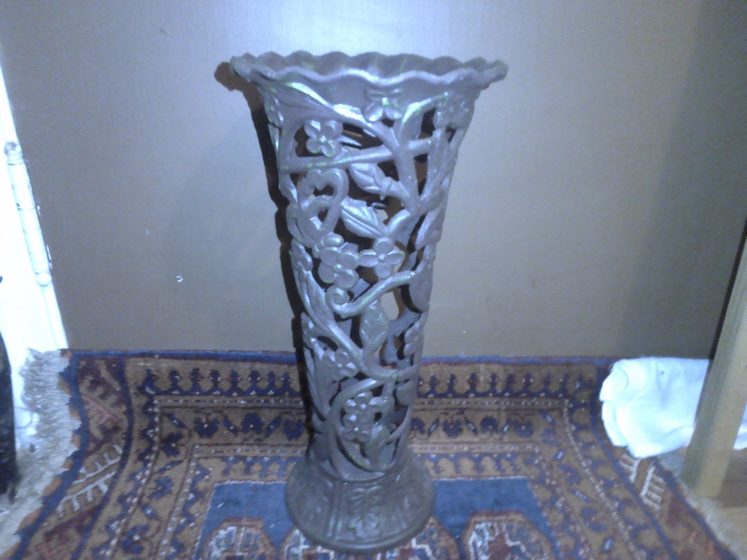 Cast Iron Umbrella Stand - Fretwork Vase Shaped Form 16.25" High X 7.75 ...