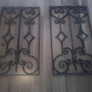 Antique Wrought Iron Window Grates Matched Set of 2 - 19.25" X 11.25" X ...