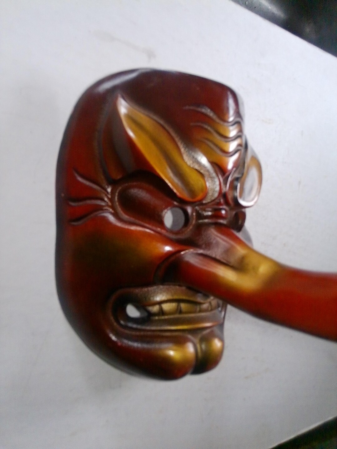 Tengu Noh Demon Mask - Classic Form in CAST IRON Hanging Decor - 7.75 ...