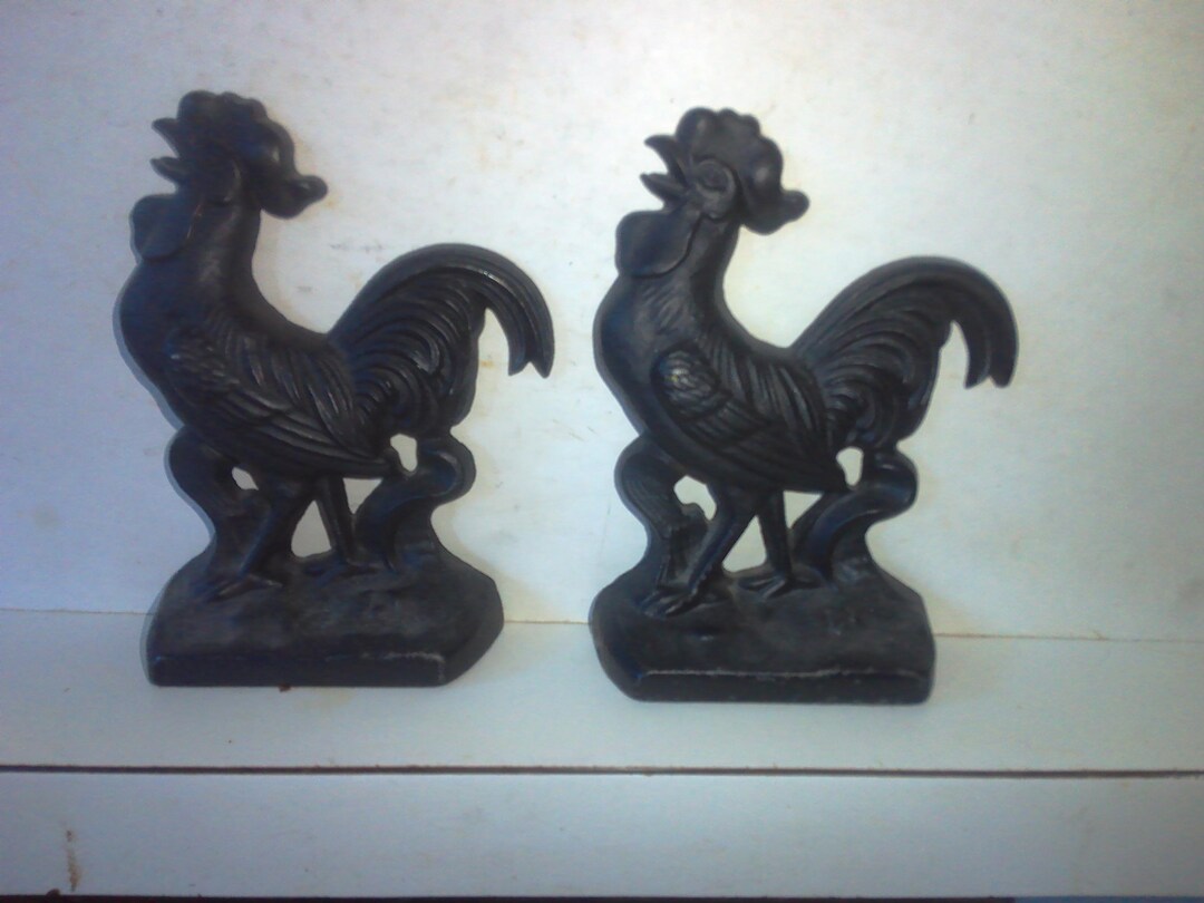 Cast Iron Hubley 1122 Rooster Statue Bookends - Fun Crowing 6.75 ...