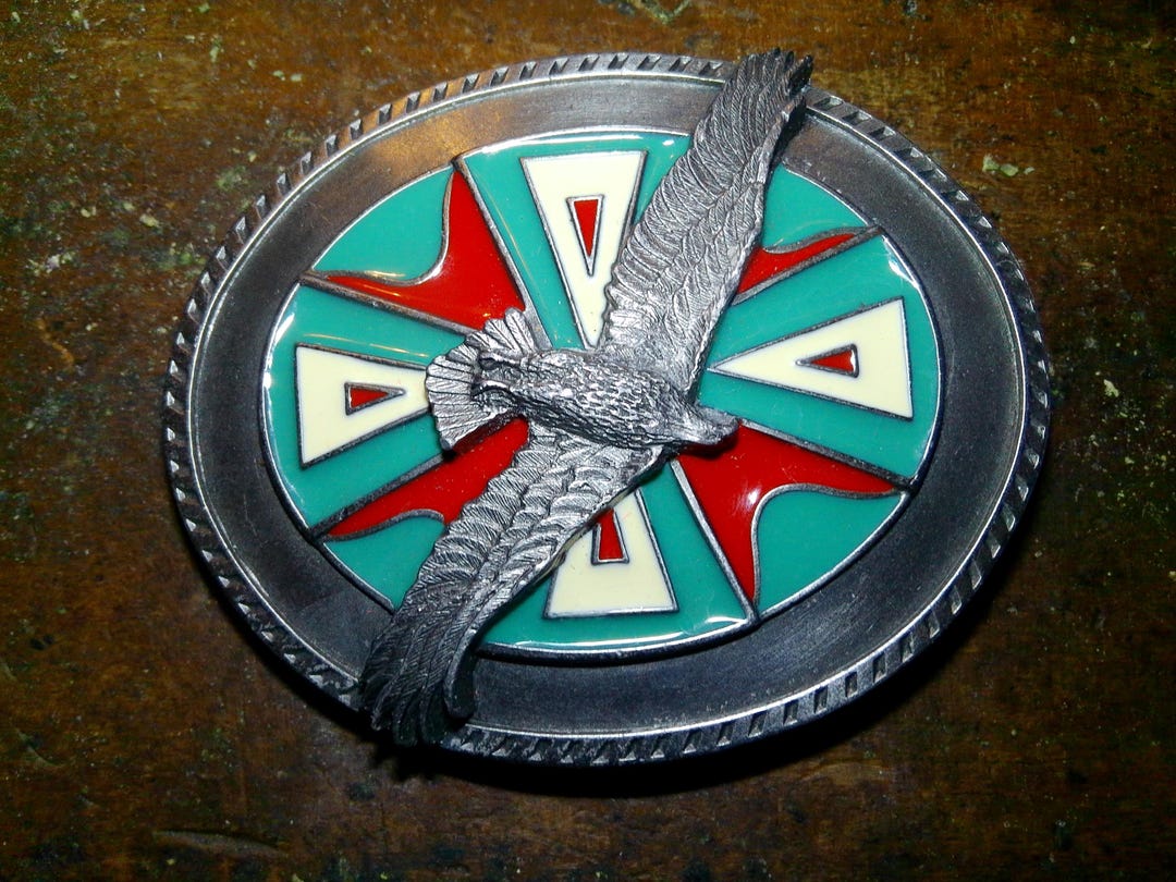 Soaring Eagle Belt Buckle - Enamel on Pewter Deep Relief Western Form 3 ...