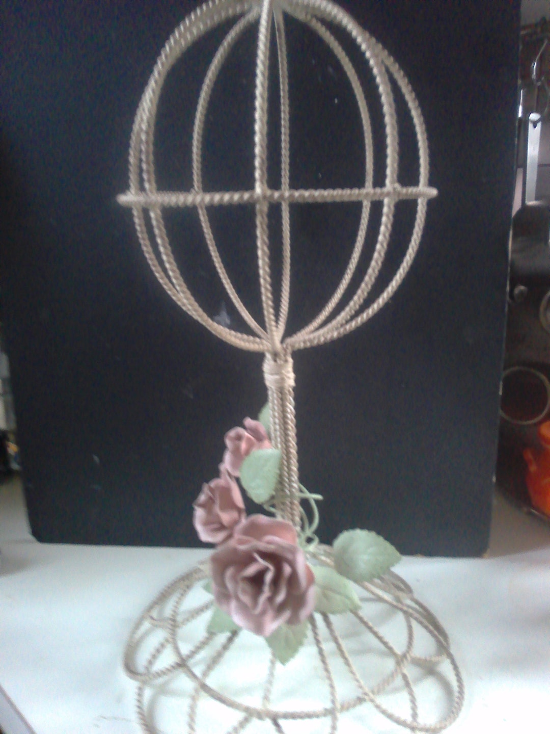 Victorian Millinary Hat Stand - 15.5" High W 6.5" Diam. Head Decorated ...