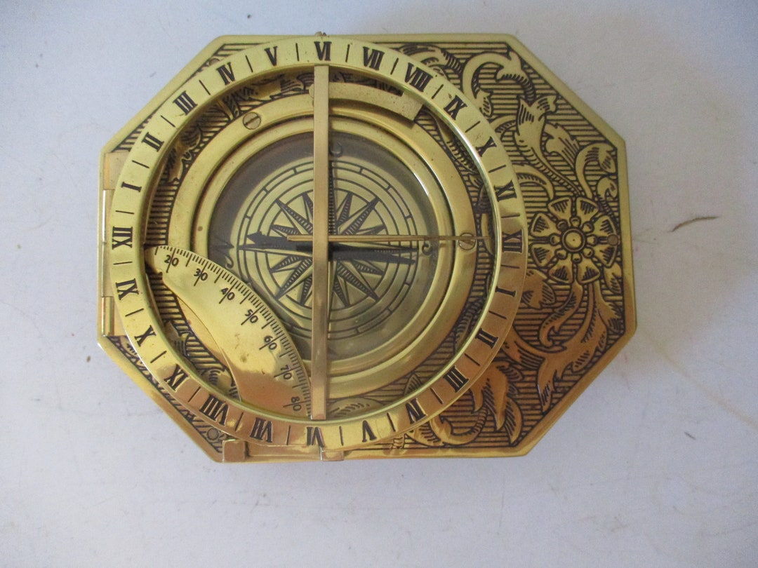 Brass Compass and Sundial Adjustable Sundial, Compass With Lockable ...