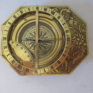 Brass Compass and Sundial Adjustable Sundial, Compass With Lockable ...