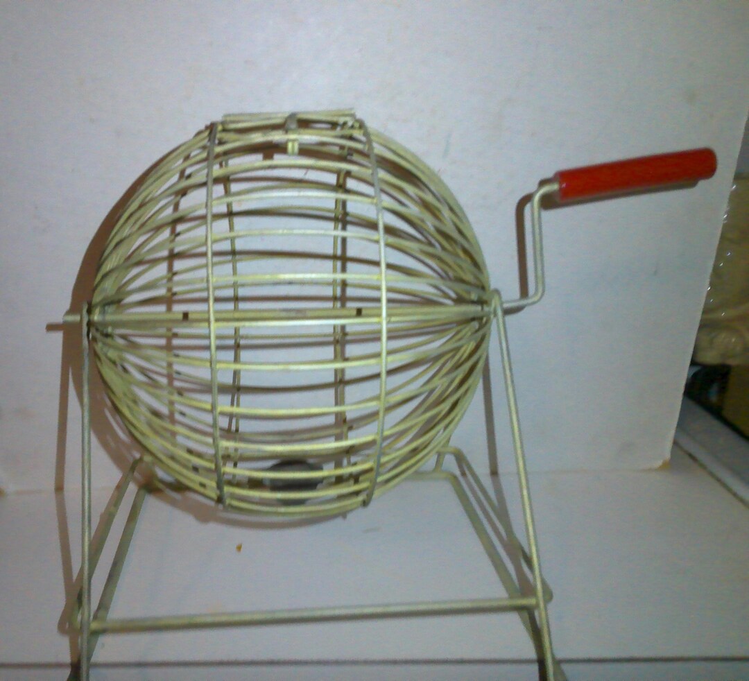 Bingo Cage - Vintage Wire Tabletop Form 8" Ball on 9" X 9.5" Base ...