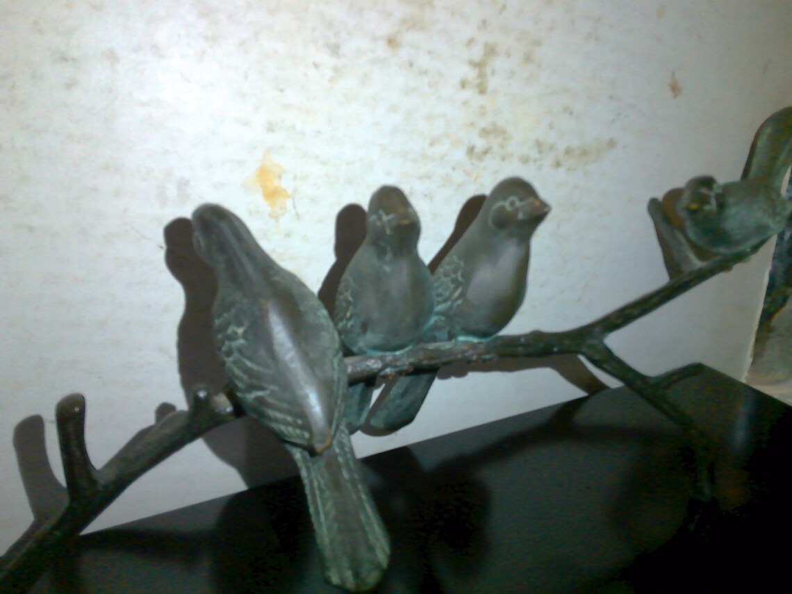 Bronze Tree Branch and 4 Birds Natural Decor - Cast Bronze on Wood Base ...