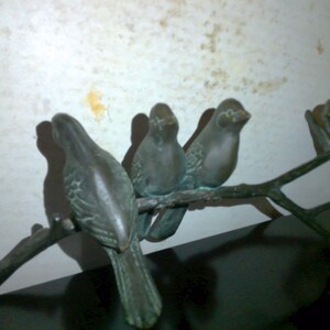 Bronze Tree Branch and 4 Birds Natural Decor - Cast Bronze on Wood Base ...