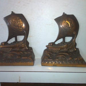 Viking Longship Book Ends - SC Tarrant Co. Bronze Patinated Cast Iron ...