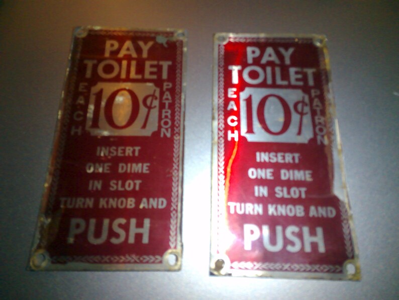 Pay Toilet Stall Door Signs - Set of 2 Antique Metal Door Signs 2.5" X ...