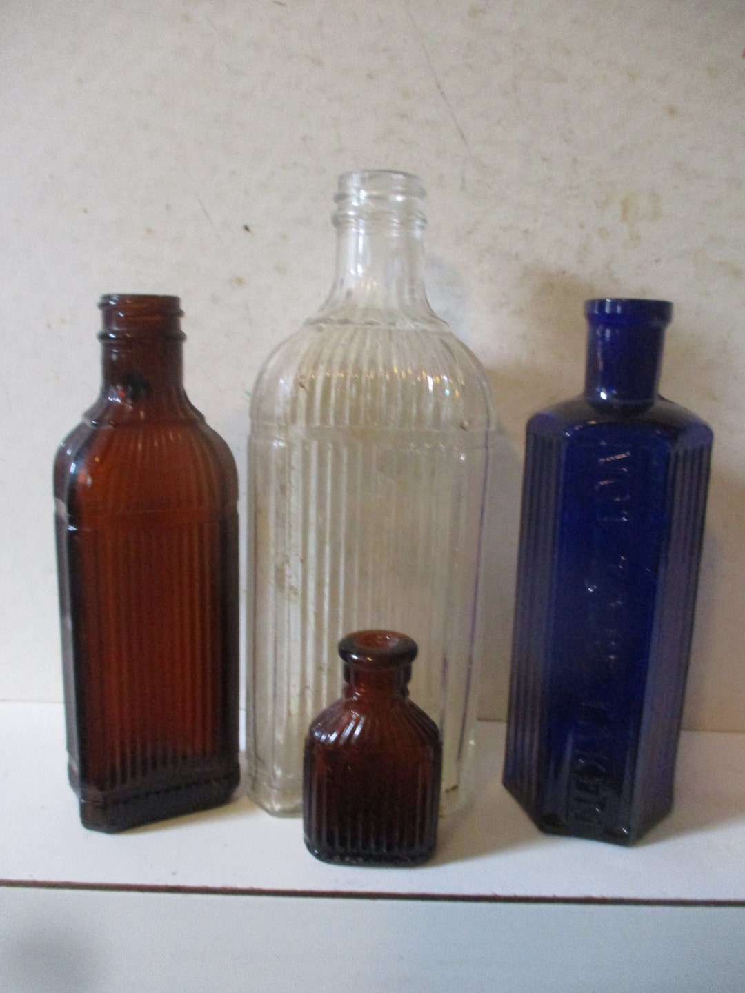 Antique Poison Bottles- Set of 4 Grooved Glass Bottles for Retail ...