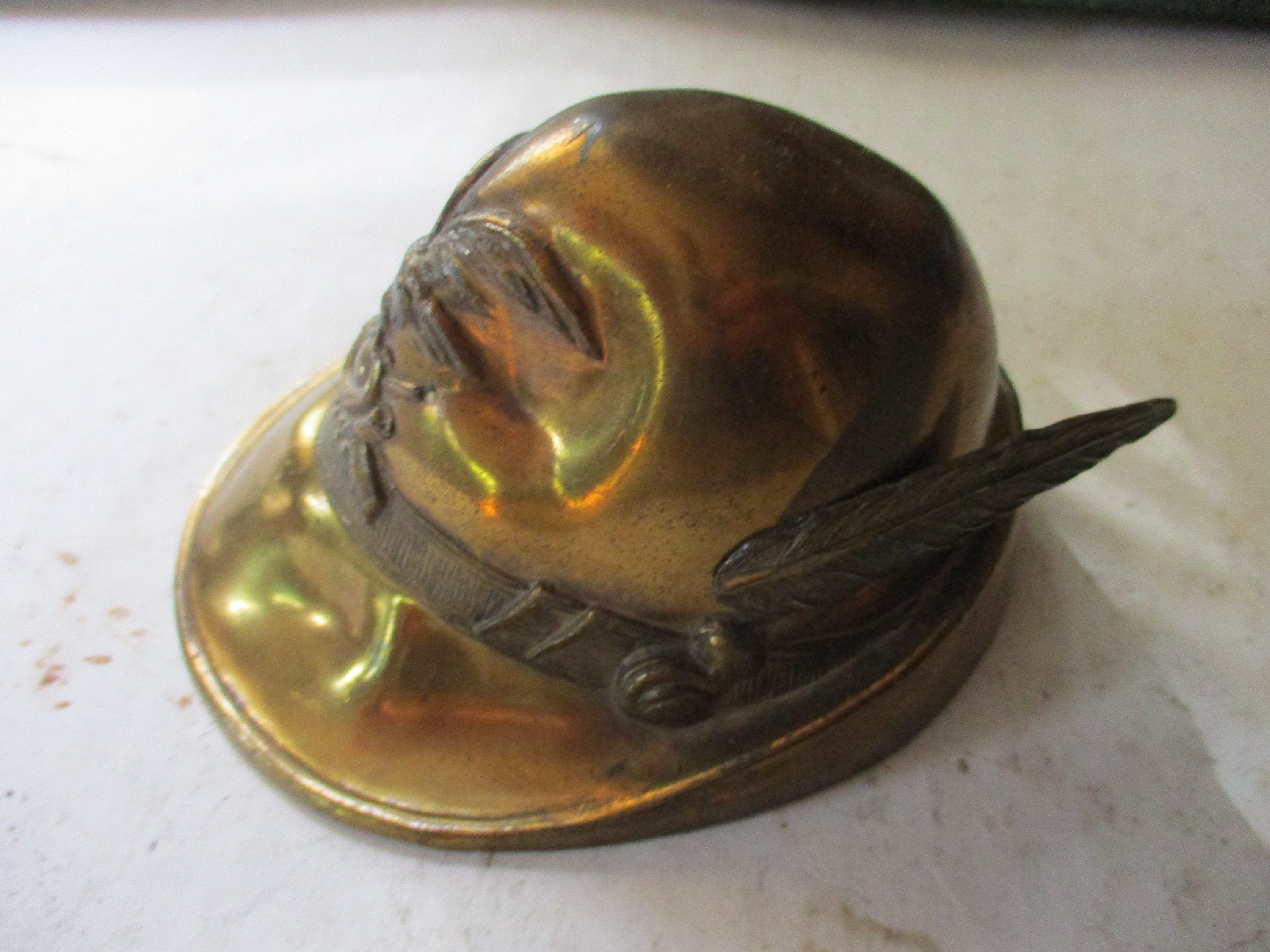 German Hiking or Hunting Hat with Feather Miniature Brass | Etsy