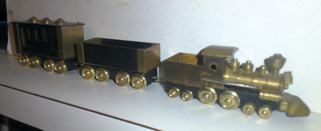 Train Set Decor - Fun Brass/steel Decorative - Locomotive - Coal Car ...