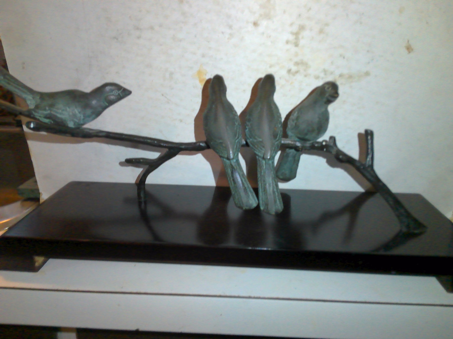 Bronze Tree Branch and 4 Birds Natural Decor - Cast Bronze on Wood Base ...