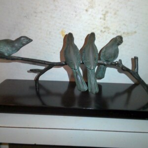 Bronze Tree Branch and 4 Birds Natural Decor - Cast Bronze on Wood Base ...