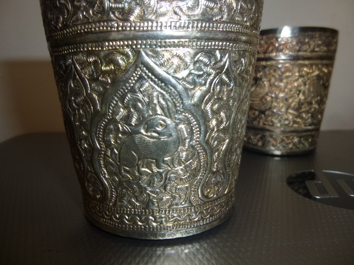 Antique Solid Silver Islamic Drinking Cups Ornate Set of 4 | Etsy