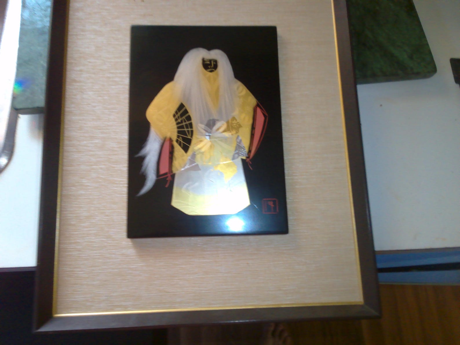 Wajima Lacquerware Kabuki Dancer - 1950/60s Framed Japanese Gilt Figure ...
