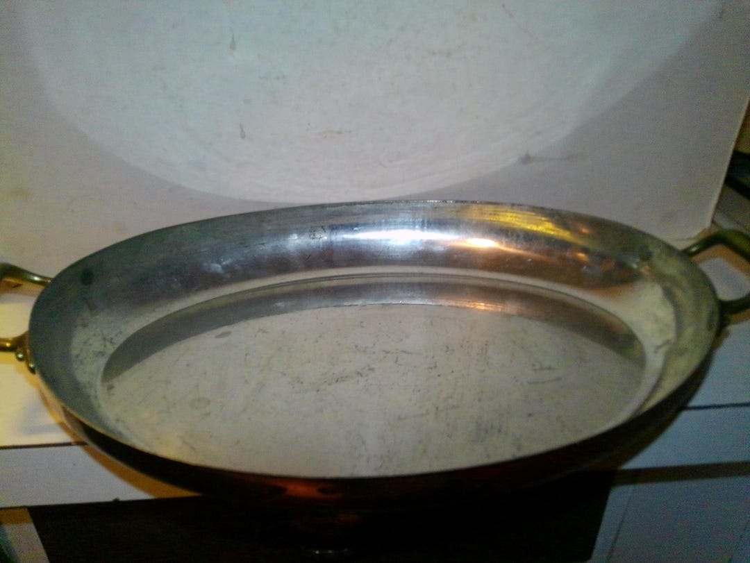 Fish Pan Large Lined Copper Oval Made in Italy Frying and Baking Pan 13 ...