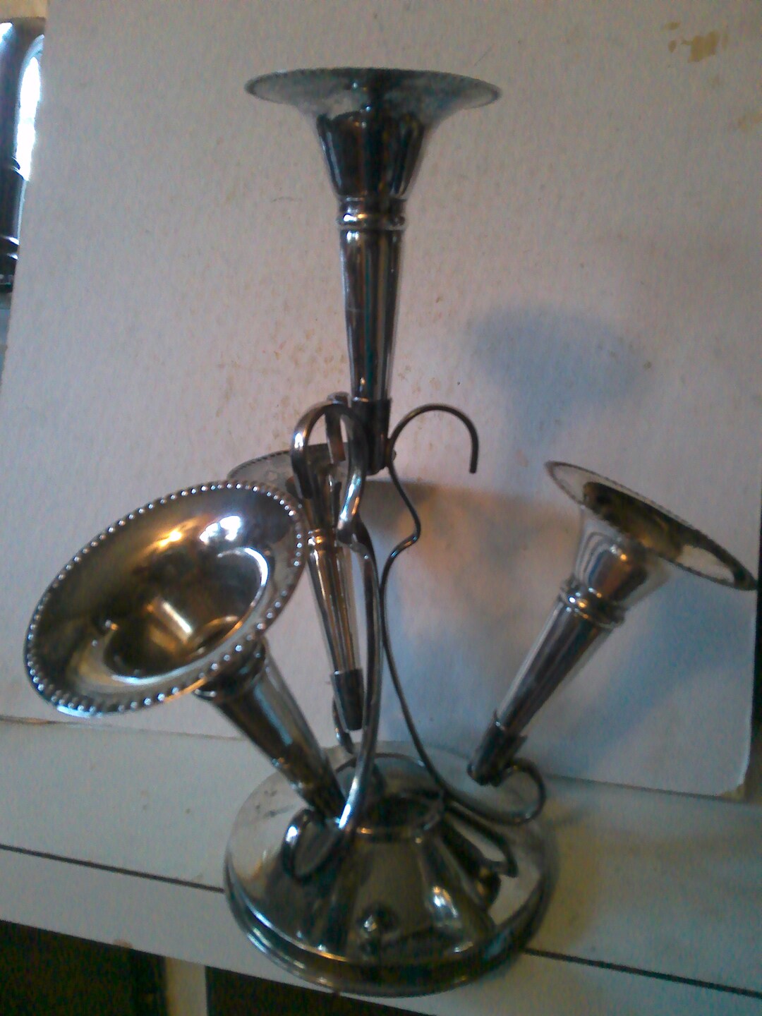 Bridal Bouquet Handle Vase Set- 4 Silverplated Art Nouveau Cone Shaped ...