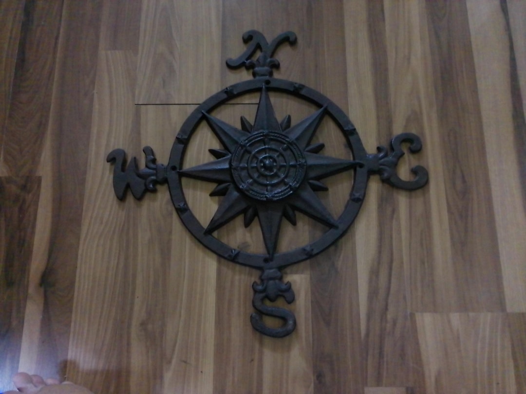 Compass Rose Shaped Wall Panel - 19" High Deep Relief Cast Iron Map ...