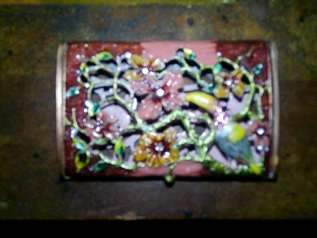 Enamel on Brass Floral Fretwork Business Card Holder - Fun Functional 4 ...