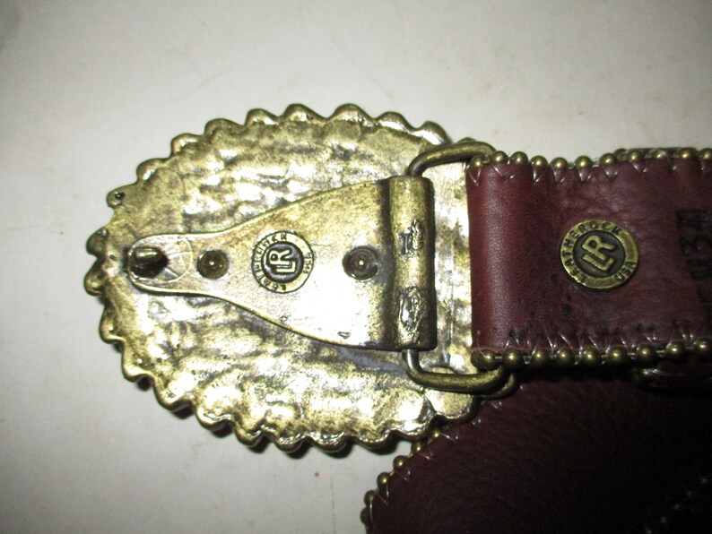 Leatherock Belt - Western Style Buckle of Bronze and Mother of Pearl on ...