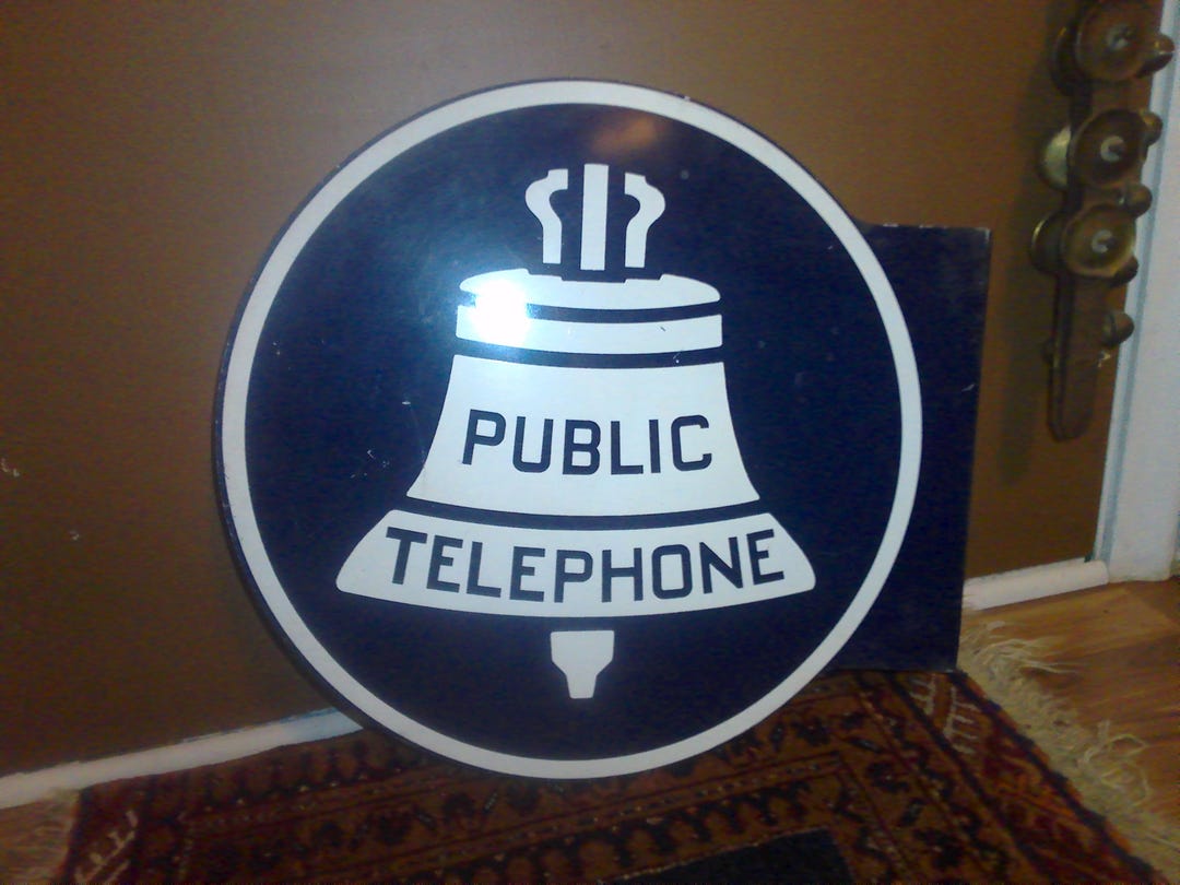 Public Telephone Sign - 1960s Double Sided Form W Flange Wall Mount ...