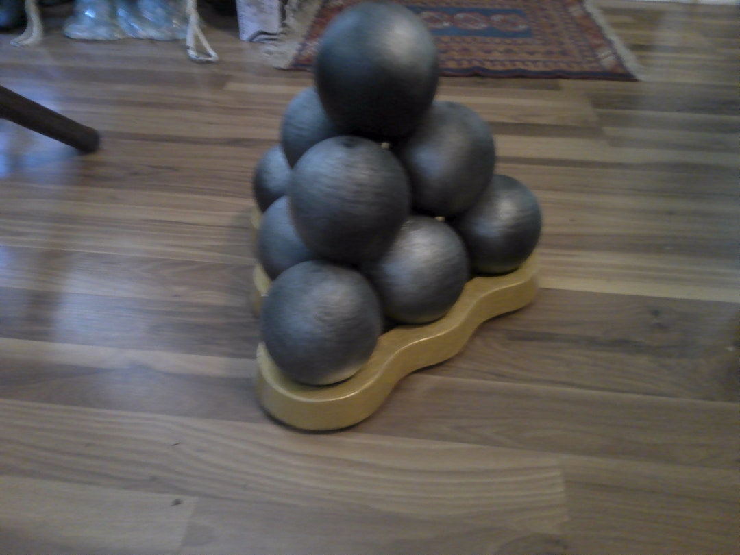 Cannonball Pyramid -faux Stack of 10 Wood Balls 3.5" Diam. on Fitted ...