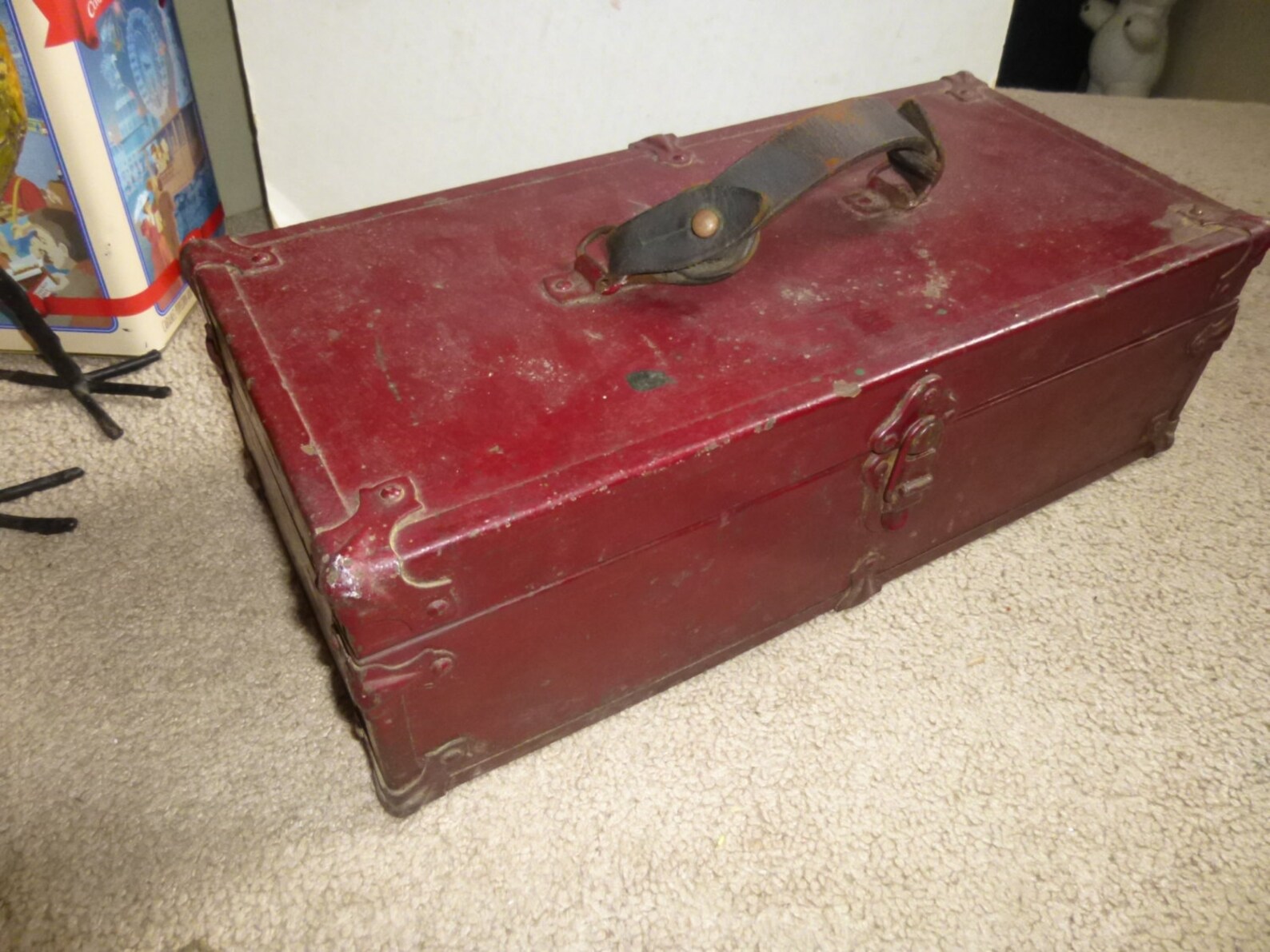 Delightful wood and steel toolbox with original leather handle | Etsy