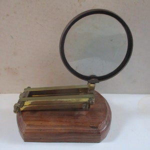 Magnifying Glass on Wood Base W Adjustable Brass Arm - 3.75" Diameter ...